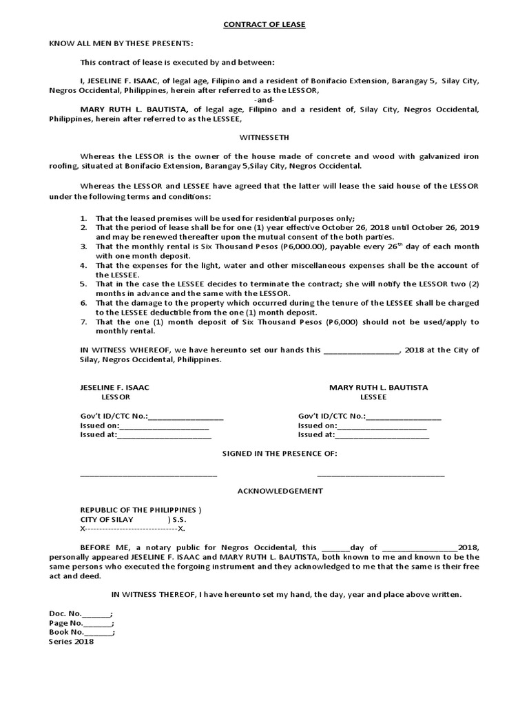 Contract of Lease | PDF | Lease | Civil Law (Common Law)