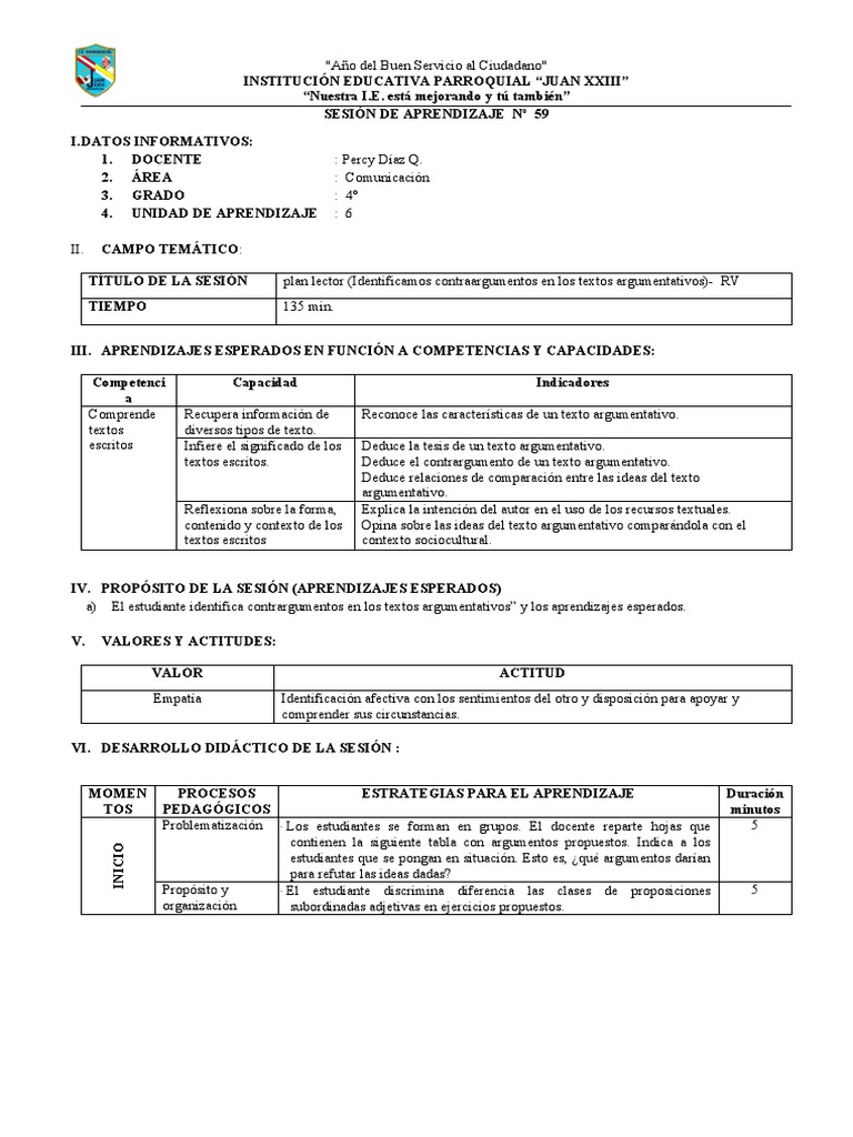 Sesion59 - Plan Lector Lector (Identificamos Contraargumentos en Los ...