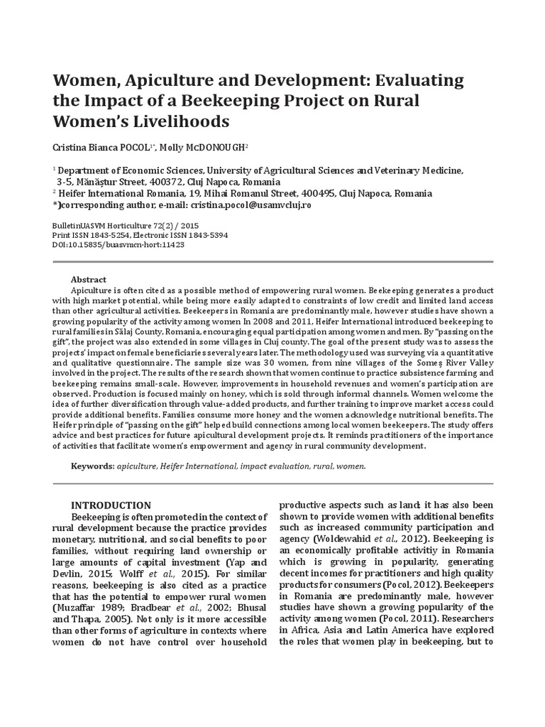 Women, Apiculture and Development: Evaluating The Impact of A ...