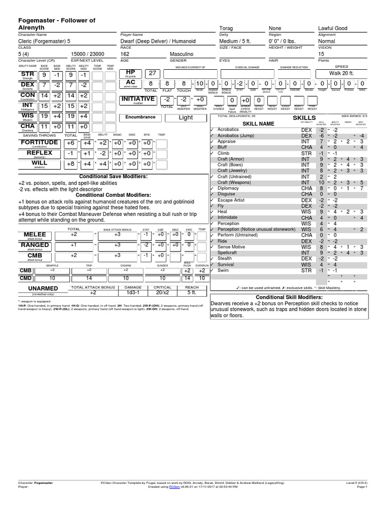 Dwarf Forgemaster Character Sheet | PDF | Dwarf (Dungeons & Dragons ...