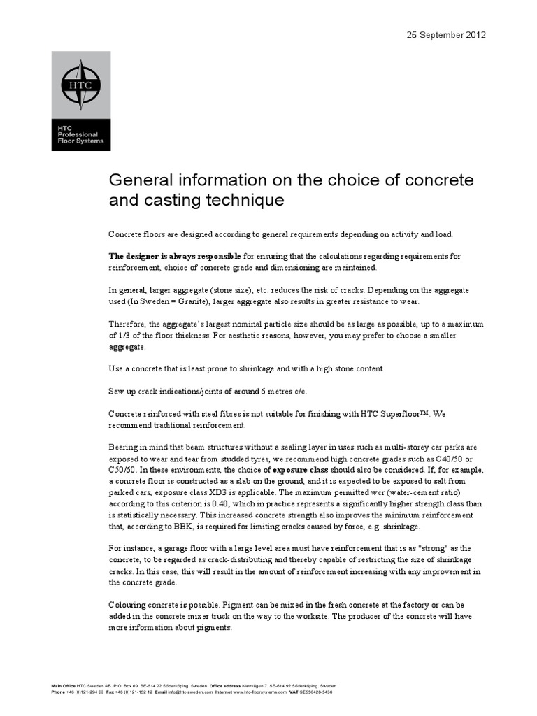 General Information On The Choice of Concrete and Casting Technique ...