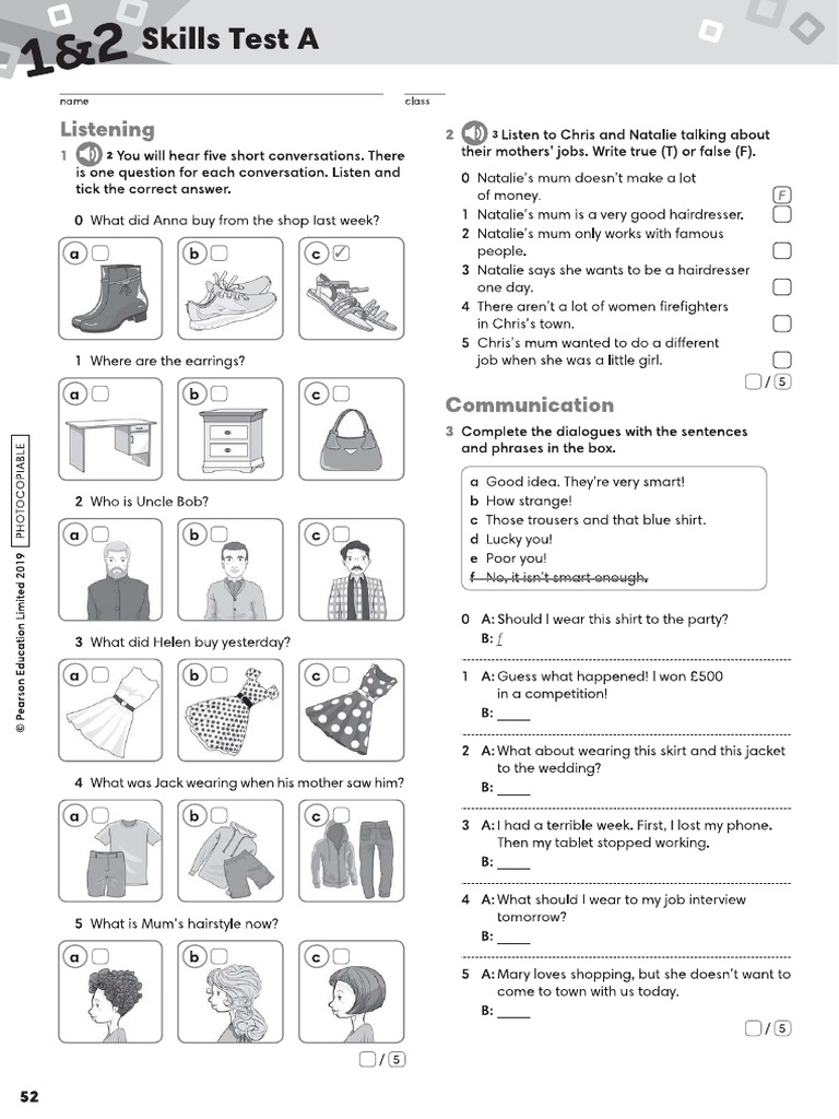 Skills Tests 1-2 A | PDF