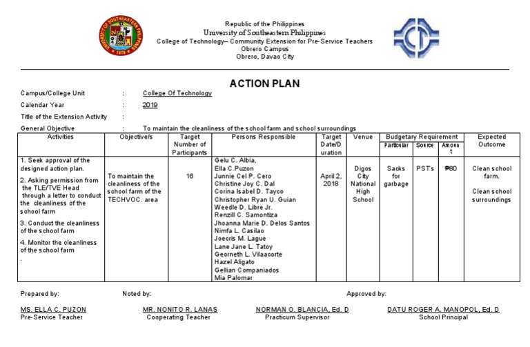 Action Plan: University of Southeastern Philippines | PDF | Schools