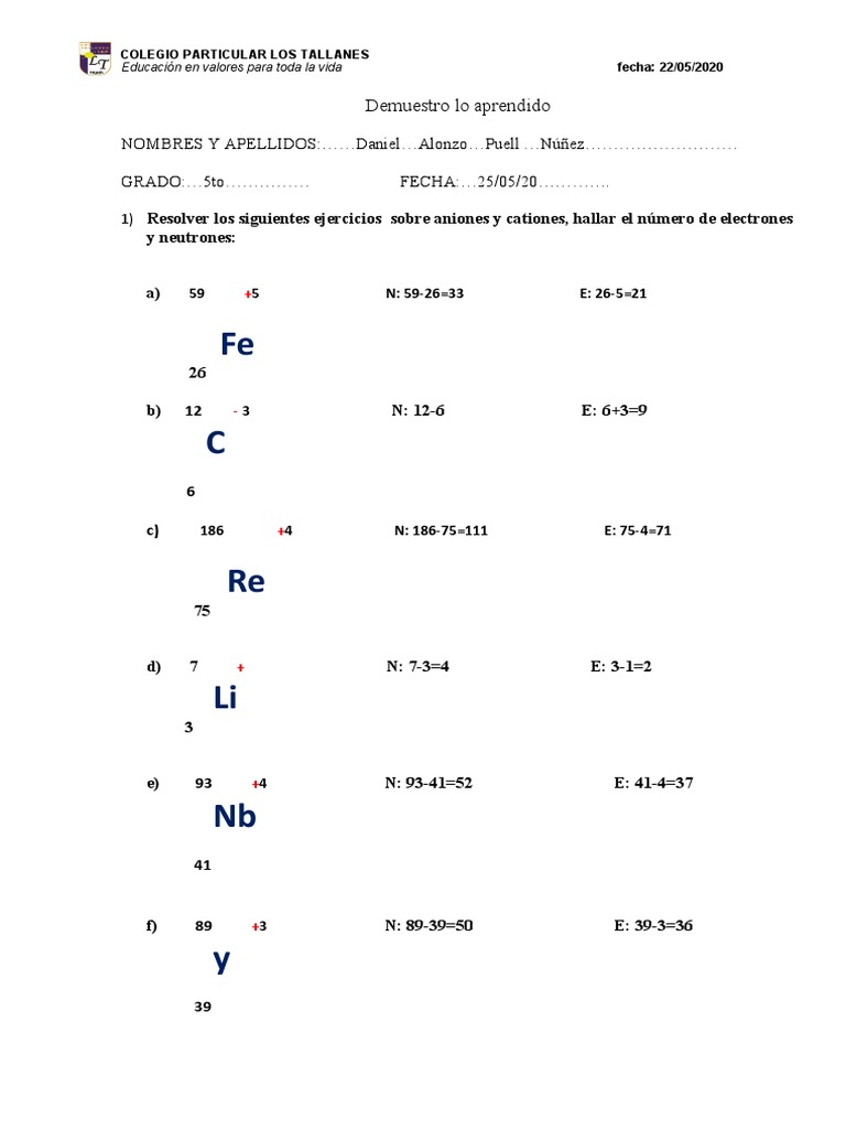 (Resuelto) Ejercicios Sobre Aniones y Cationes 5° Secundaria | PDF