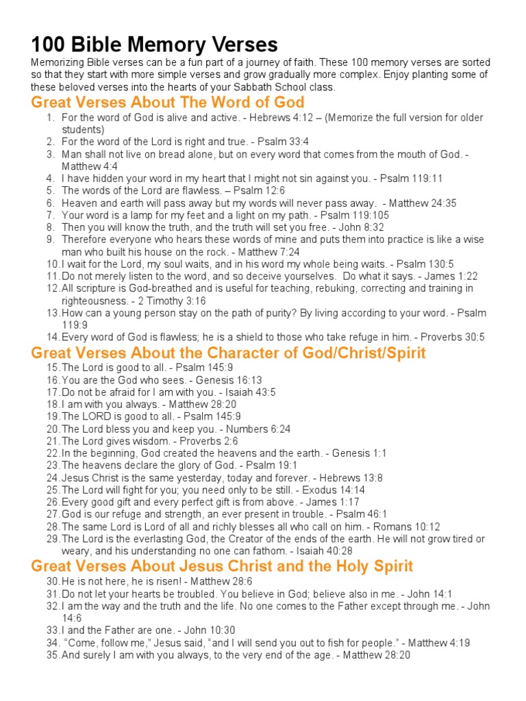 100 Bible Memory Verses | PDF | God The Father | Gospel Of Matthew