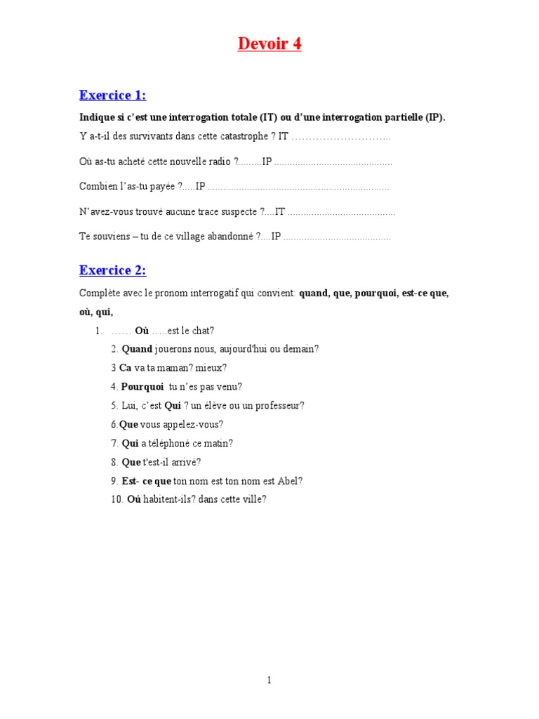 Exercices Du Devoir 4 | PDF | Langues
