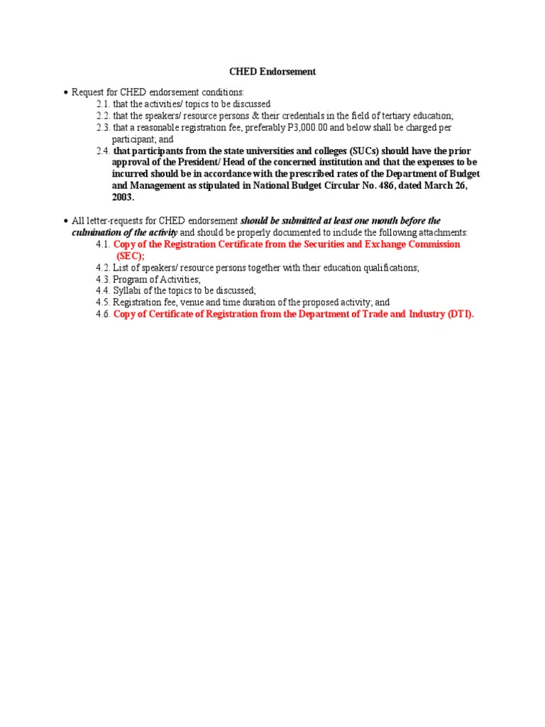 CHED Endorsement Requirements Guide | PDF