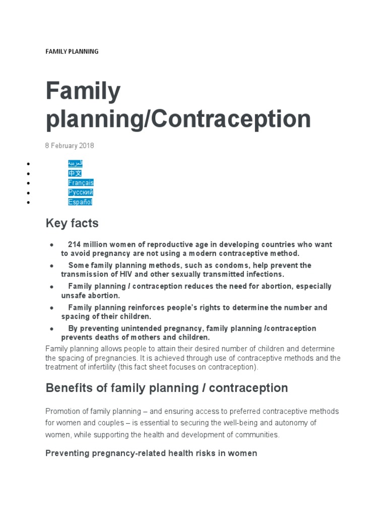 Family Planning/contraception: Key Facts | PDF | Family Planning ...