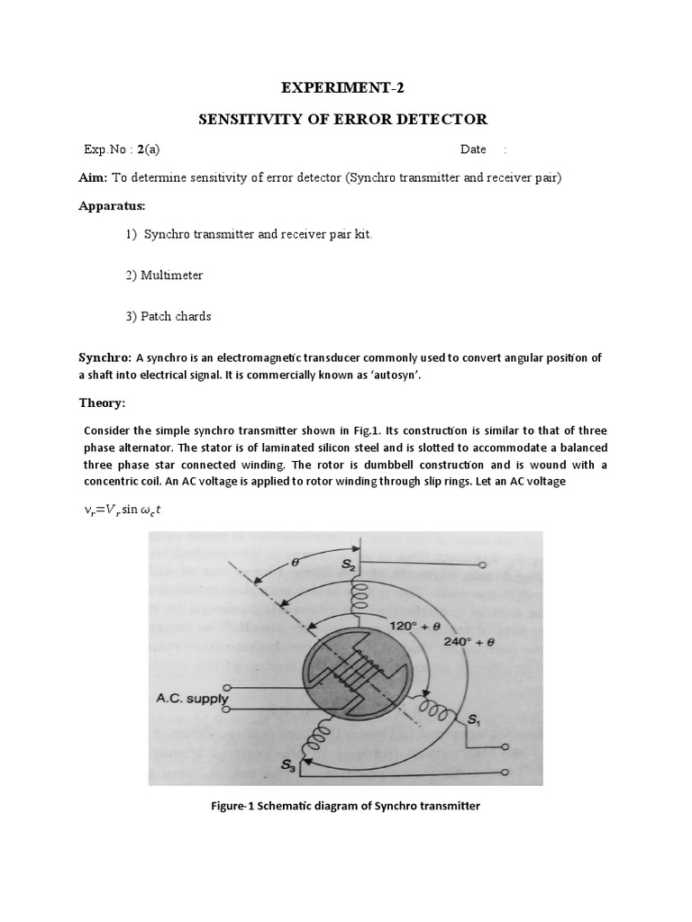 Experiment-2 Sensitivity of Error Detector: Exp - No: 2 (A) Date | PDF ...
