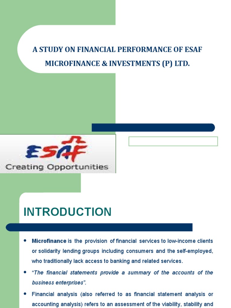 A Study On Financial Performance of Esaf Microfinance & Investments (P ...
