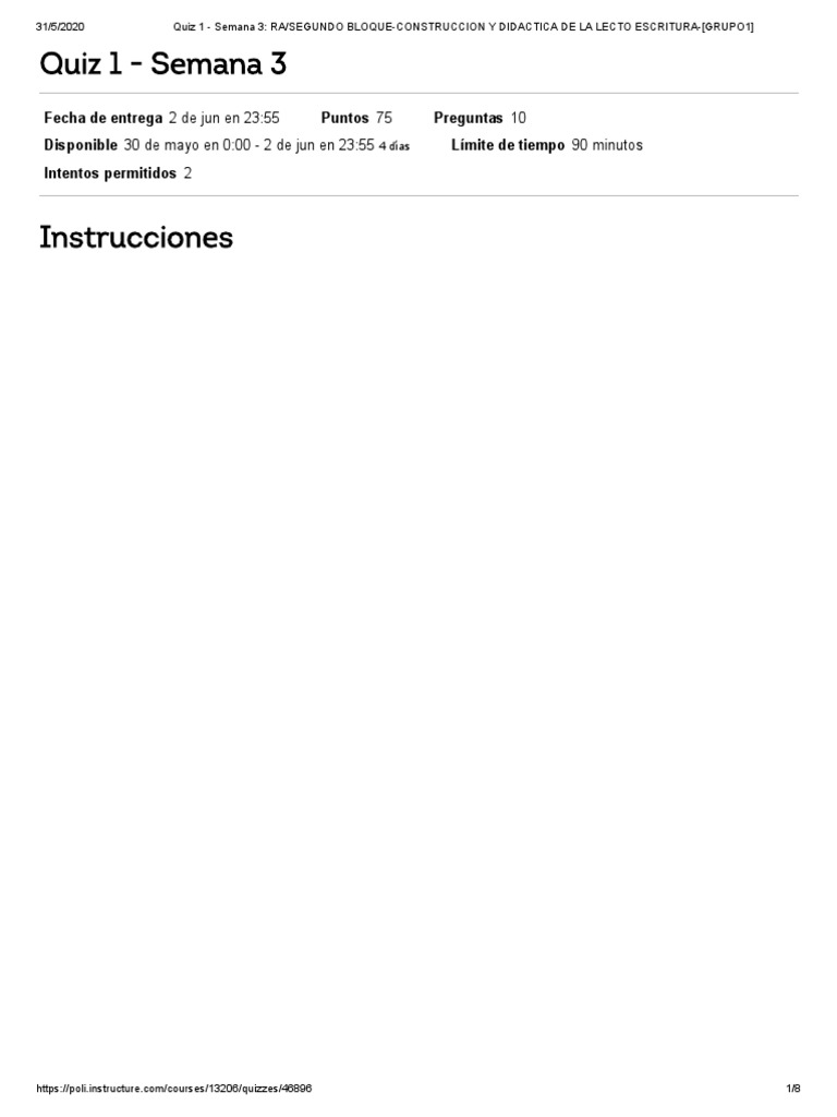 Quiz 1 - SEGUNDO BLOQUE-CONSTRUCCION Y DIDACTICA DE LA LECTO | PDF | Teoría de apego ...