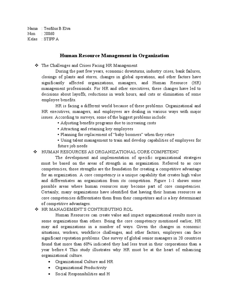 Human Resource Management in Organization: Nama: Teofilus B Elva Nim ...