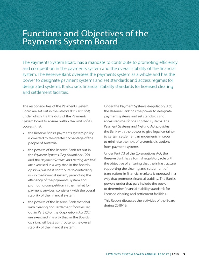Functions and Objectives of The PSB | PDF | Payment System | Reserve ...