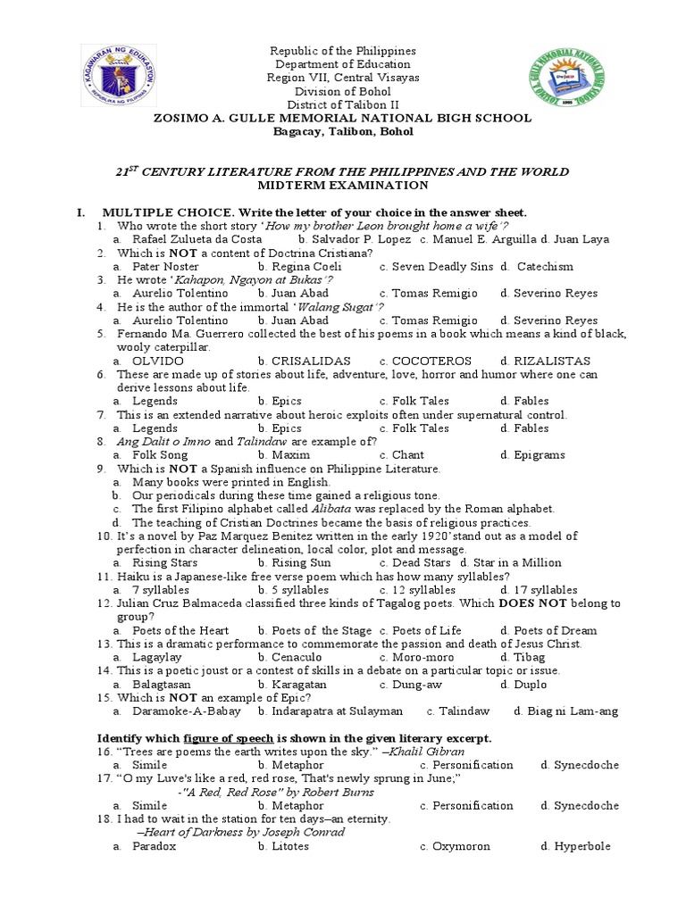 Midterm Exam For 21st Century Literature | PDF | Poetry | Tagalog Language