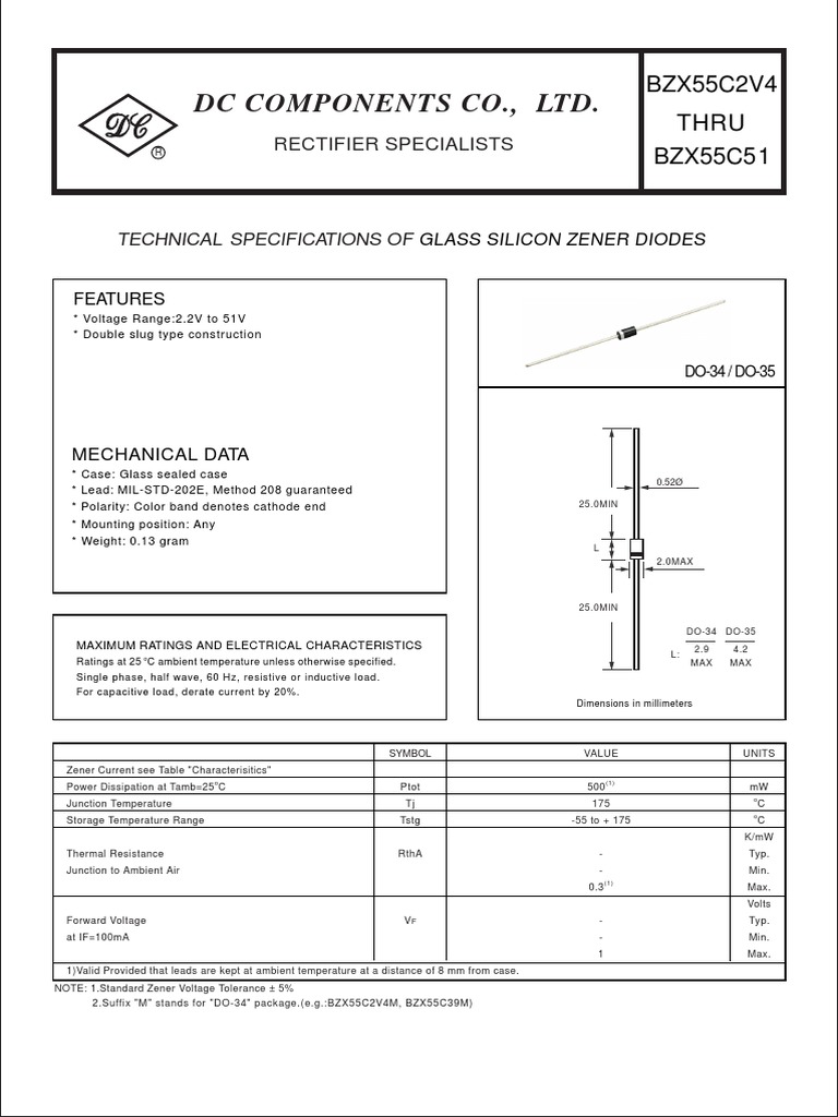 DC Components Co., LTD.: BZX55C2V4 Thru BZX55C51 | PDF ...