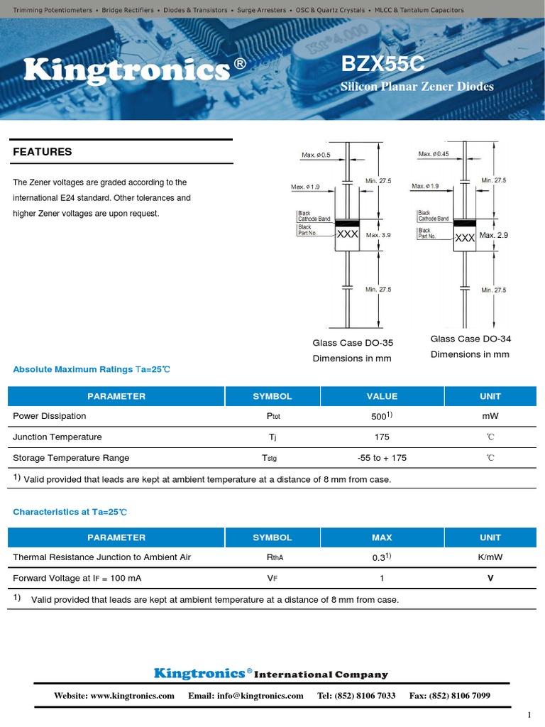 BZX55C: Silicon Planar Zener Diodes | PDF | Diode | Semiconductors