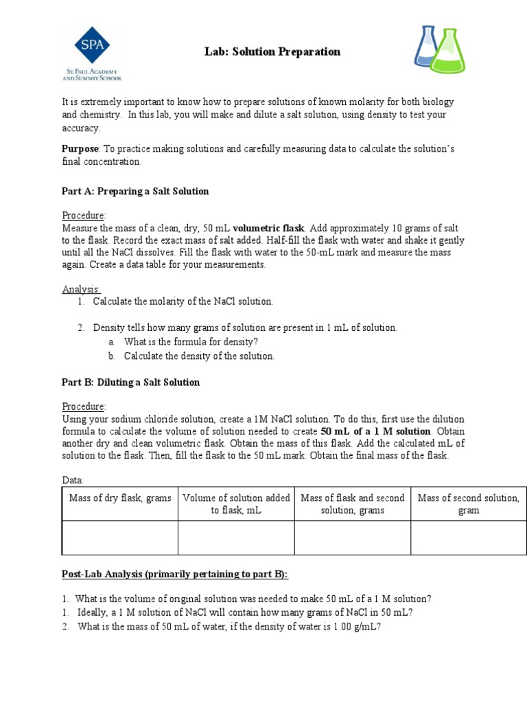 Lab Preparing Solutions - NaCl | PDF