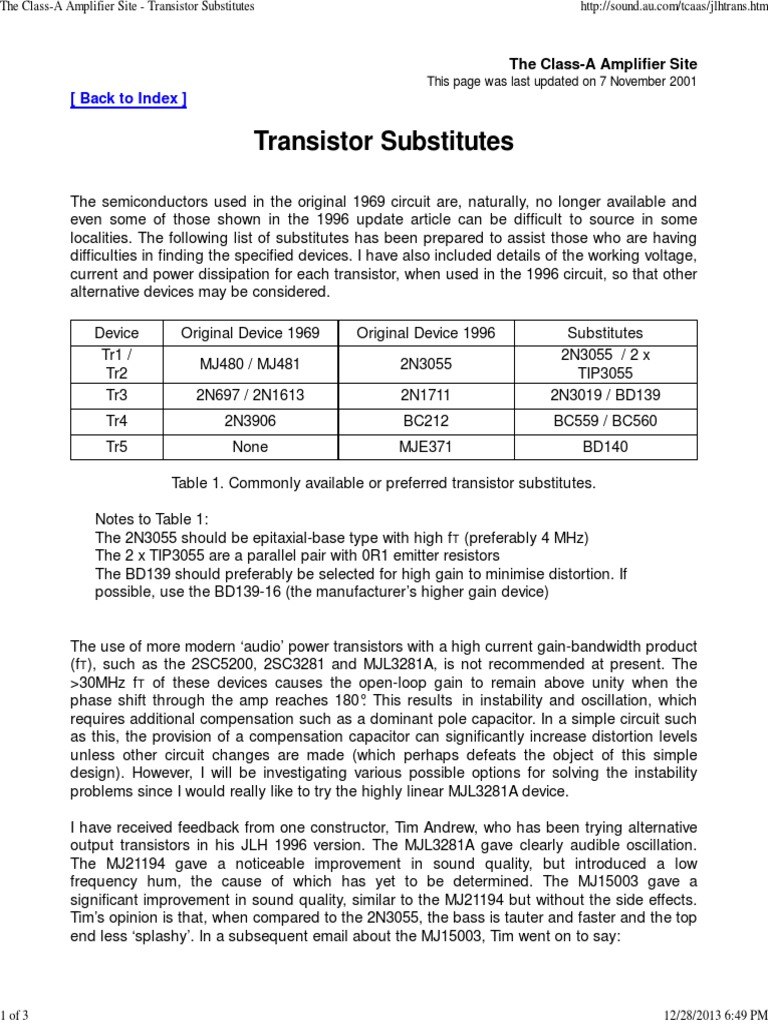 Transistor Substitutes: (Back To Index) | PDF | Amplifier | Electronics