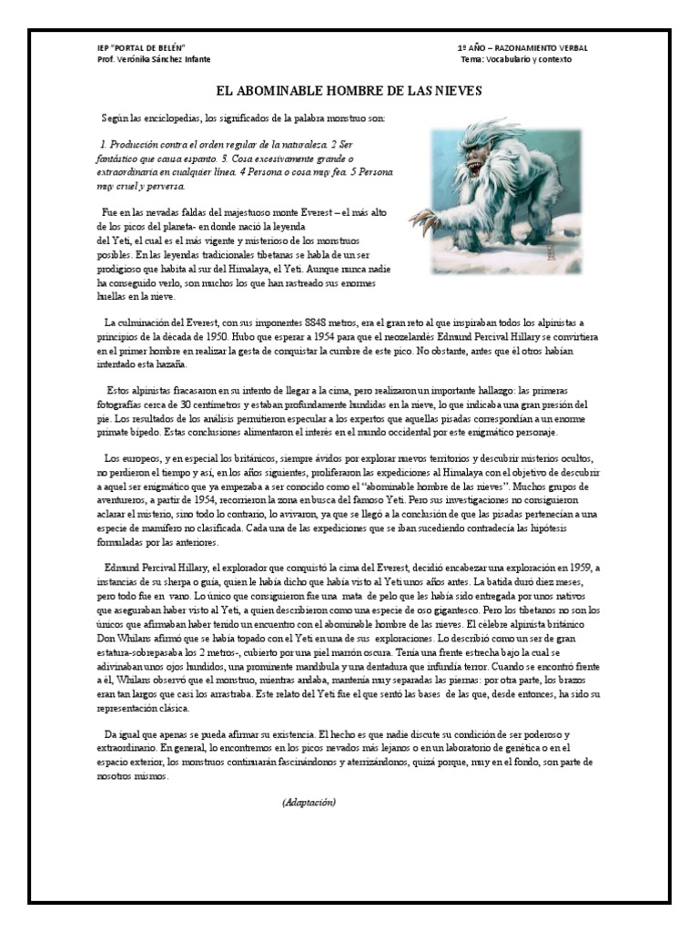 El Hombre de Las Nieves-Vocabulario y Contexto | PDF | Yeti | el Monte ...