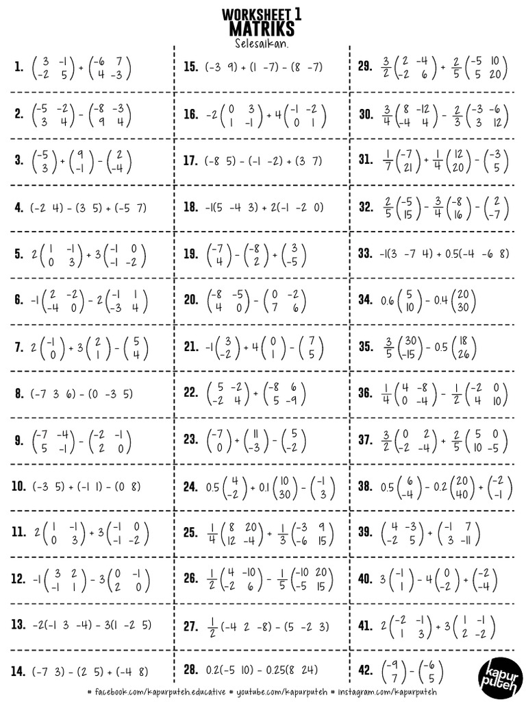 (Worksheet) Matriks (Form 5) PDF | PDF