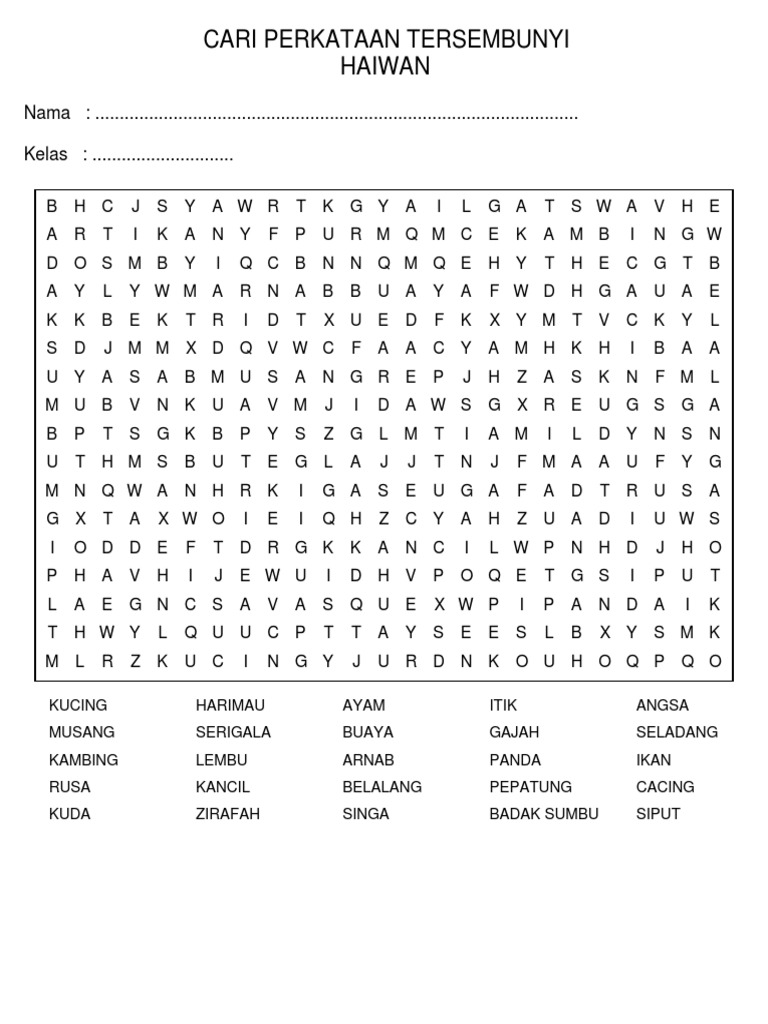Word Search Mudah Haiwan PDF | PDF