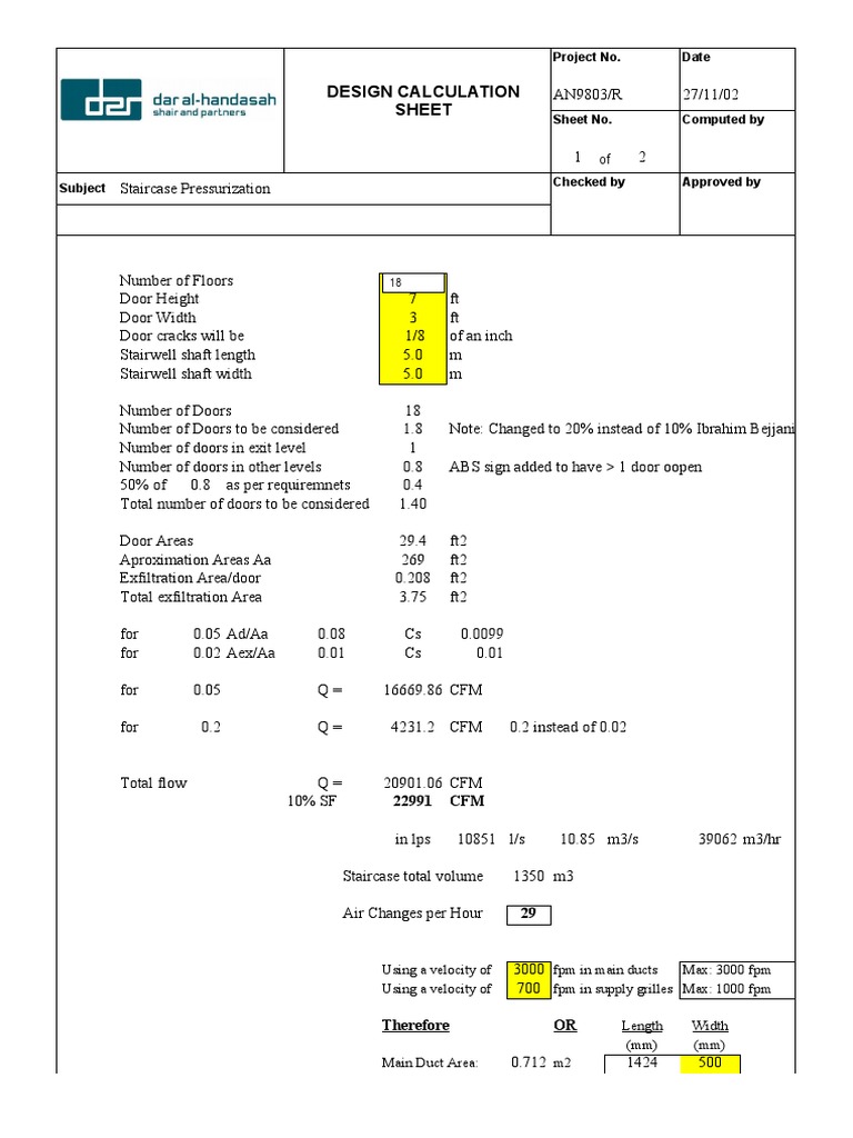 Staircase Pressurization Design Calculations | PDF | Stairs | Continuum ...