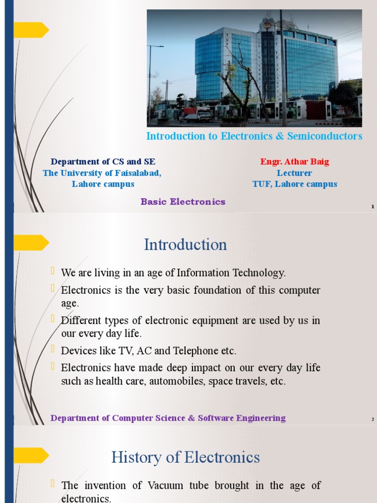 Introduction To Electronics & Semiconductors: Department of CS and SE | PDF | Semiconductors ...