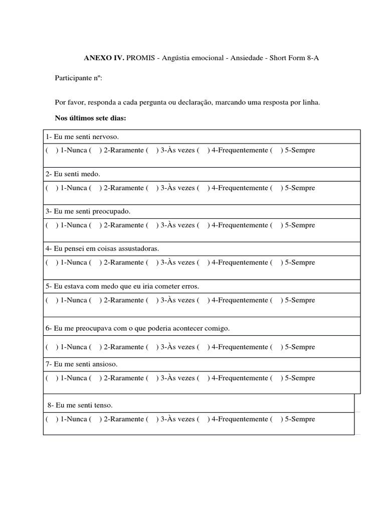 Escala PROMIS Ansiedade e Depressão | PDF