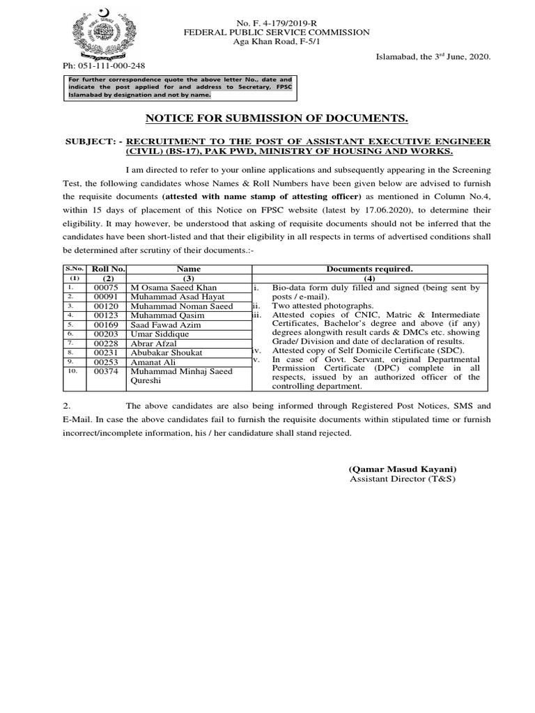 Notice For Submission of Documents | PDF | Government Information | Justice