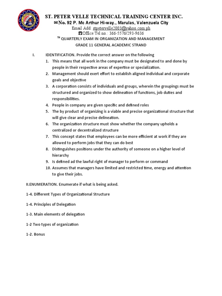 St. Peter Velle Technical Training Center Inc. No.: 92 P. MC Arthur Hi ...