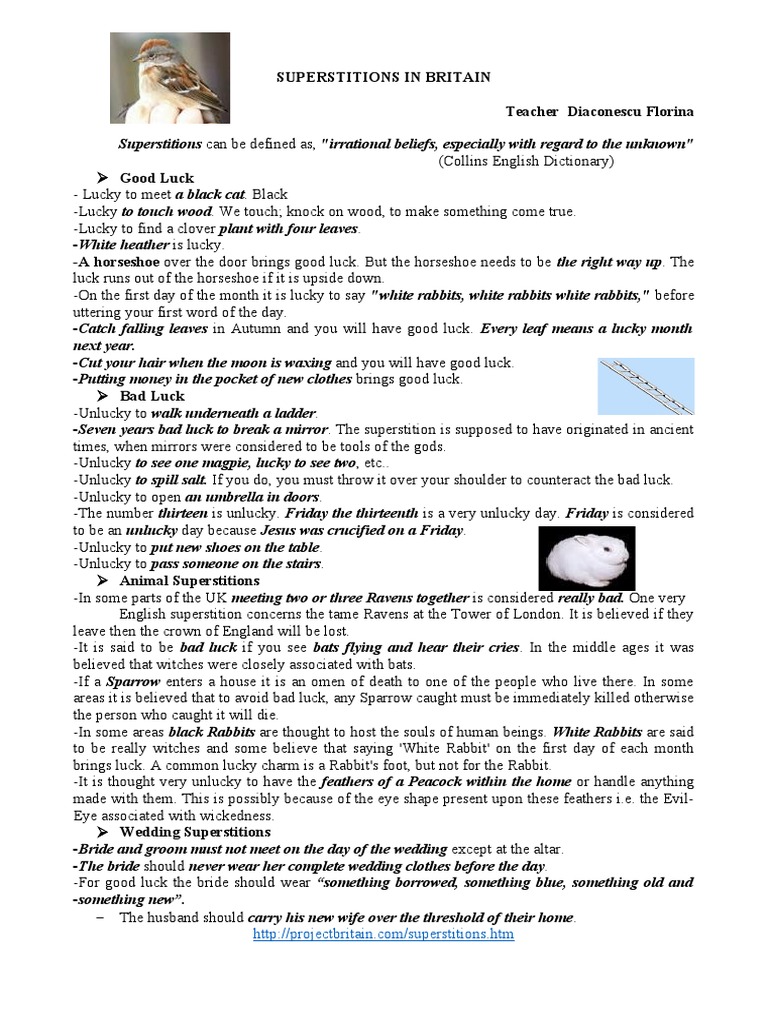 British Superstitions Guide | PDF | Luck | Wedding