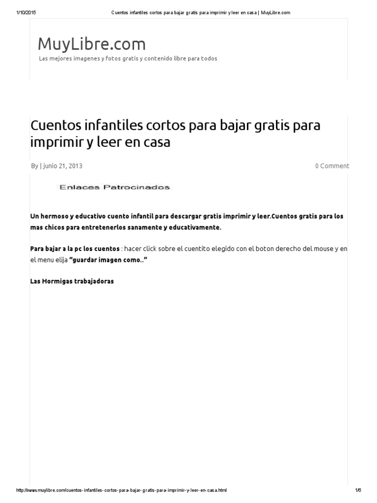 Cuentos Infantiles Cortos para Bajar Gratis para Imprimir y Leer en ...