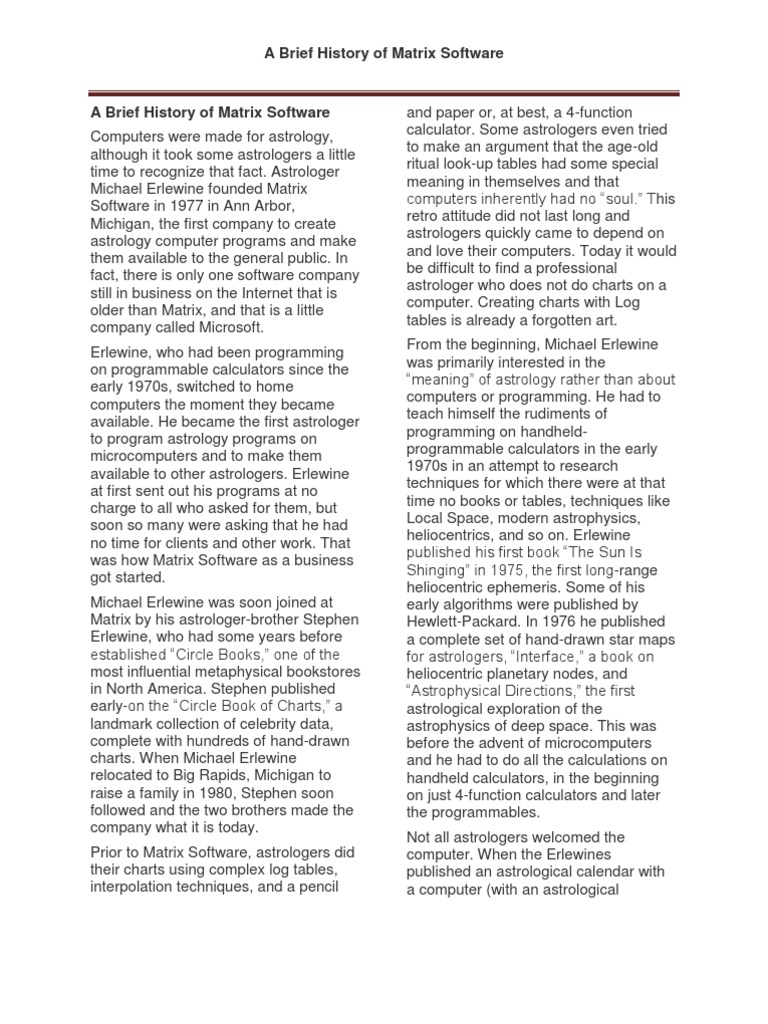 A Brief History of Matrix Software | Download Free PDF | Computer ...