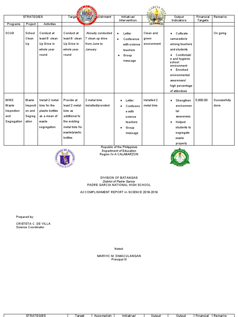Strategies Target Accomplishment Initiative/ Intervention Output Output ...
