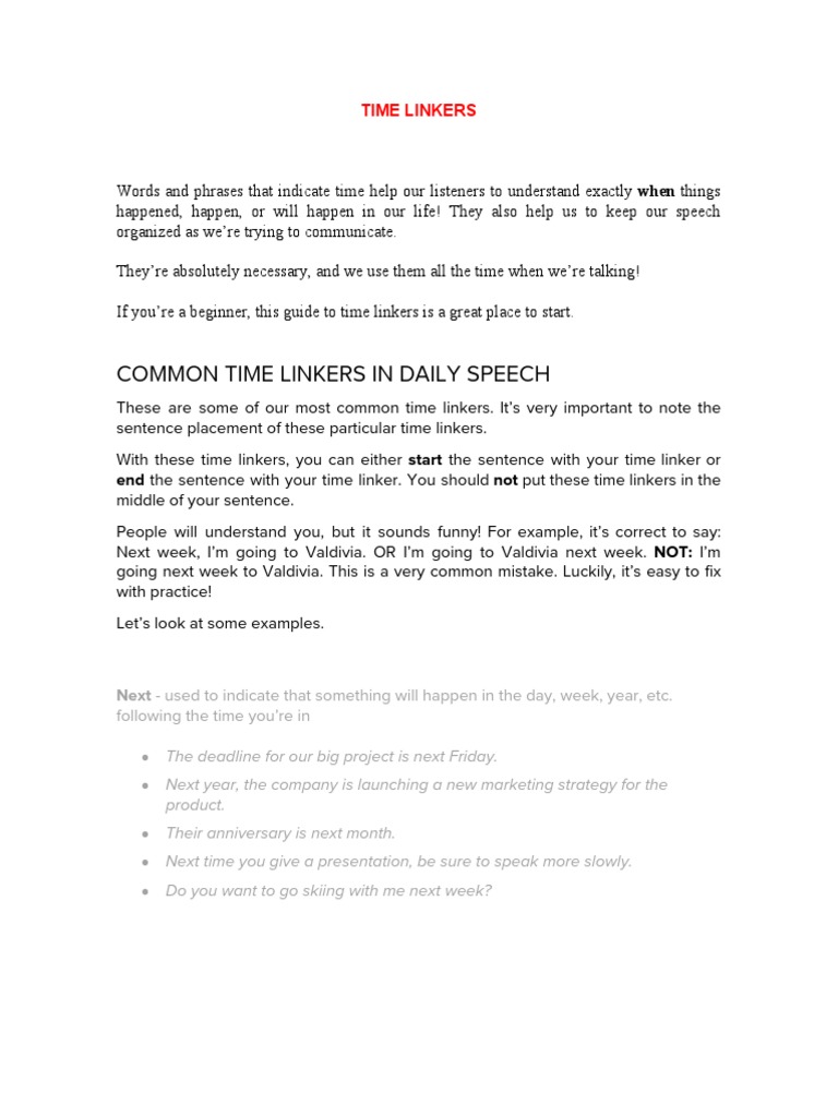 Common Time Linkers in Daily Speech | PDF