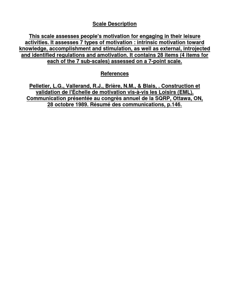 Leisure Motivation Scale | PDF | Leisure | Motivation