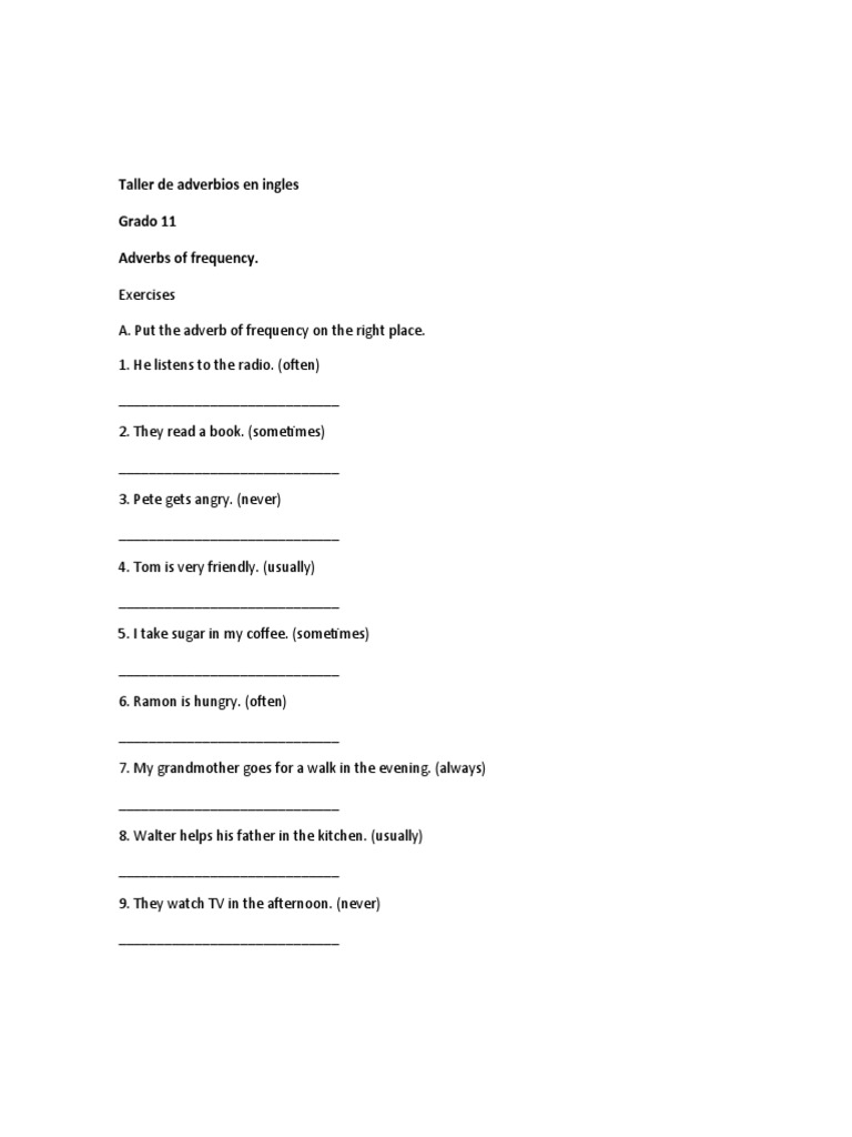 Taller de Adverbios de Frecuencia | PDF | Language Arts & Discipline