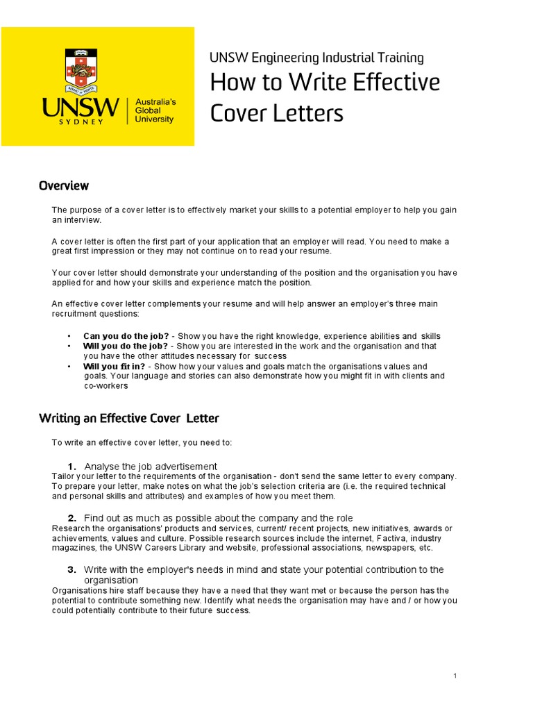 Unsw Cover Letter