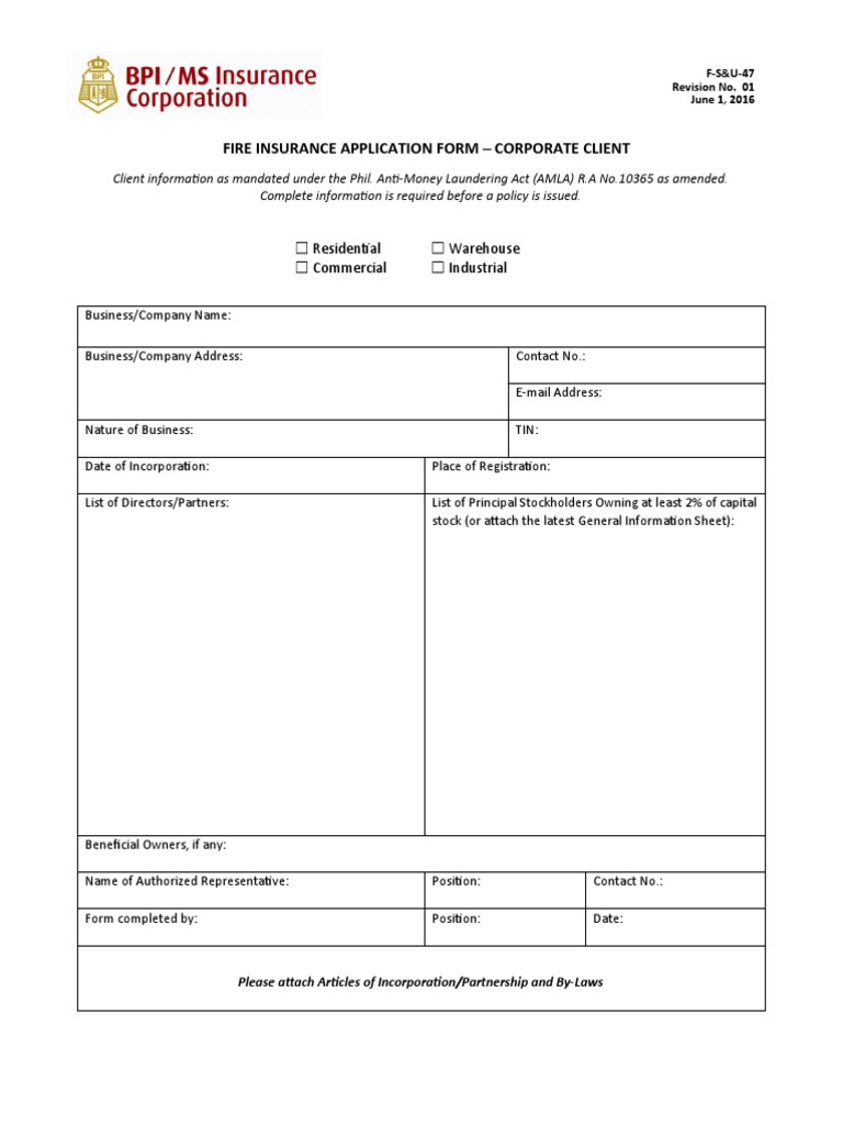 Fire Insurance Application Form (Corporate) | PDF | Fire Sprinkler ...