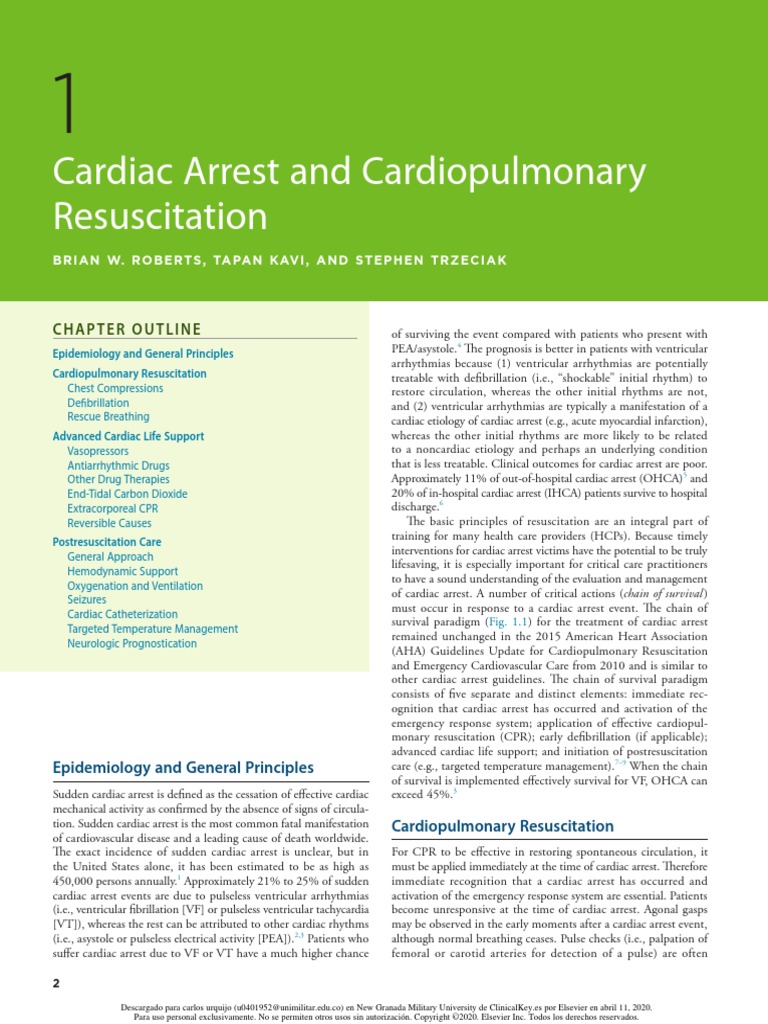 Cardiac Arrest and Cardiopulmonary Resuscitation: Chapter Outline ...