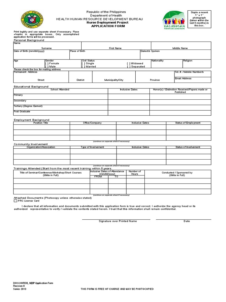 Nurse Deployment Project Application Form | PDF | Government | Wellness
