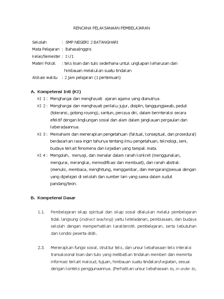 Contoh RPP Yang Baik Dan Benar | PDF