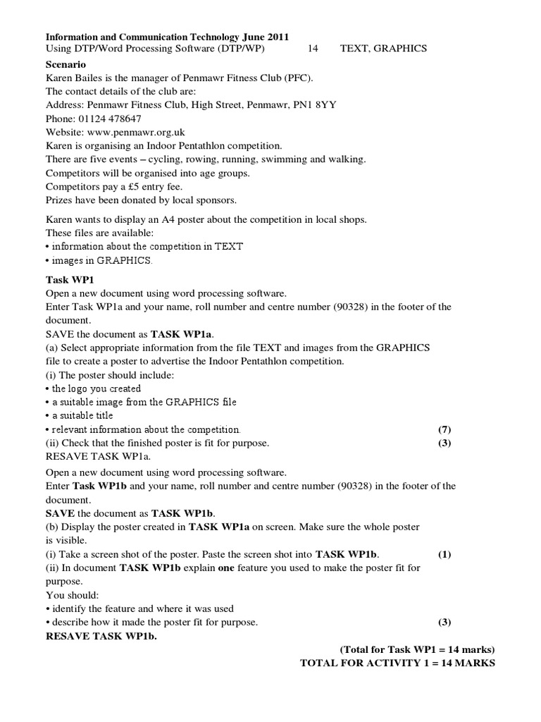 (Practical) IGCSE DTP or Word Processing QP (2011 To 2018) | PDF ...