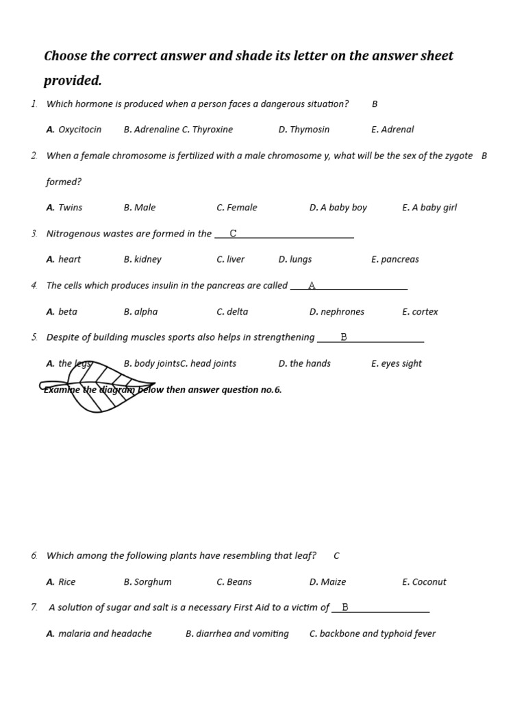 Choose The Correct Answer and Shade Its Letter On The Answer Sheet ...