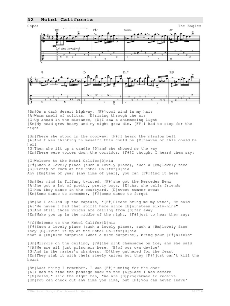 Hotel California Guitar Intro Tab - Chords - Lyrics | PDF