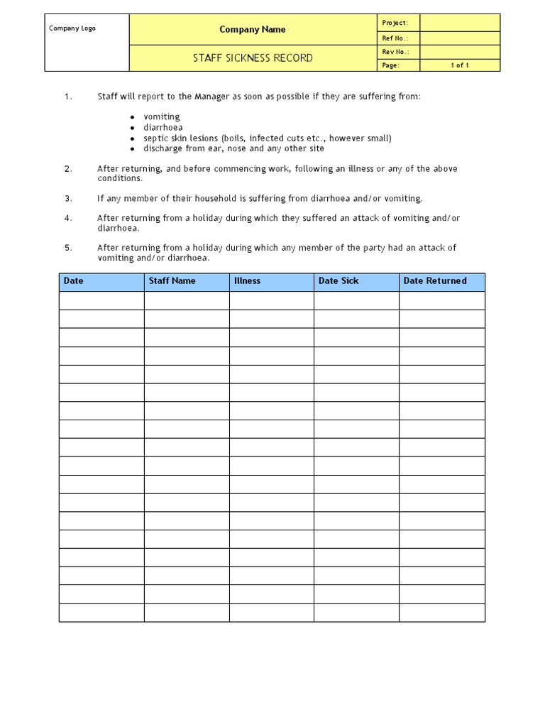Staff Sickness Record | PDF