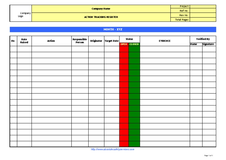 Month - Xyz: Company Name Action Tracking Register | PDF