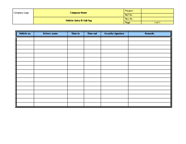 Vehicle Entry & Exit Log Template | PDF