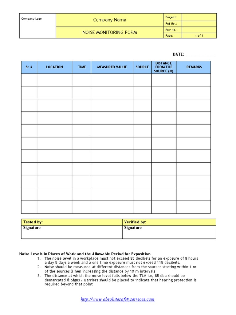 Noise Monitoring Form Template | PDF
