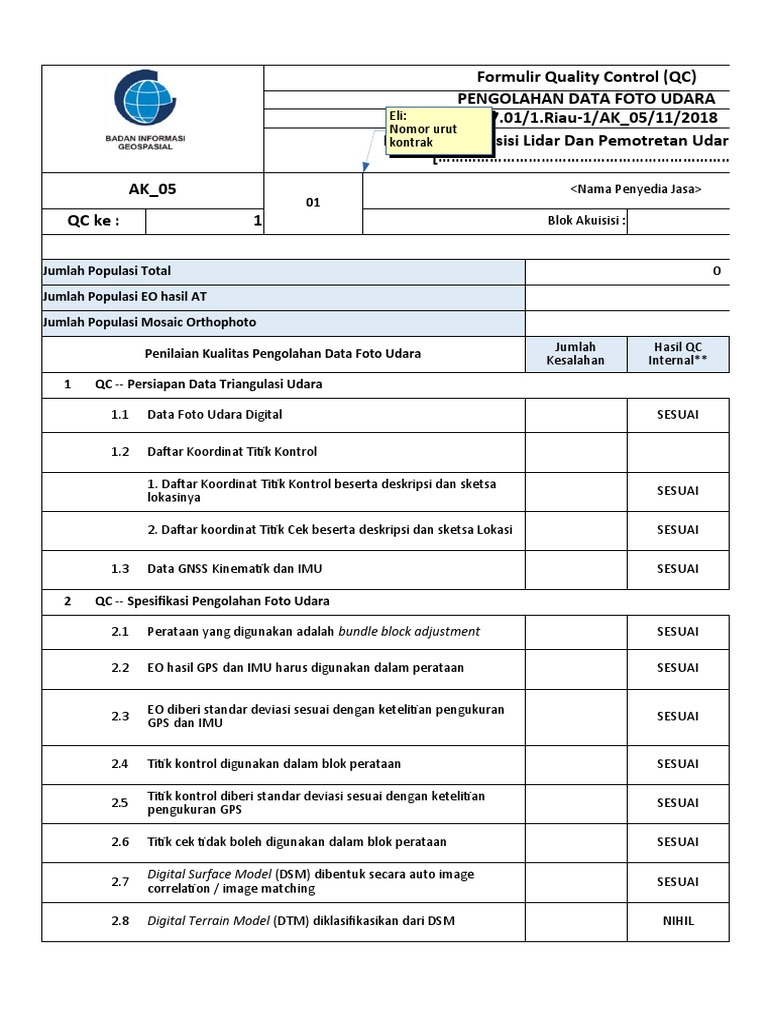 Form QC - AkuisisiFULiDAR - 05-Pengolahan Data Foto Udara - NAMAPAKET ...